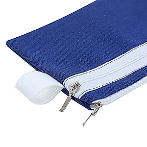 2 Pack 7 x 5 Inch Multipurpose Zippered Bags with 2 Compartments, Tools Keys Pens Small Gadgets Pouches, Smartphone Accessories Organizer, Cotton Canvas Water Resistant, Travel Office Outdoor, Navy