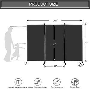 MAYOLIAH Partition Room Dividers 3 Panel Folding Privacy Screens 6 Ft Tall Portable Office Walls Dividers for Room Separator 102"x20"x71", Black