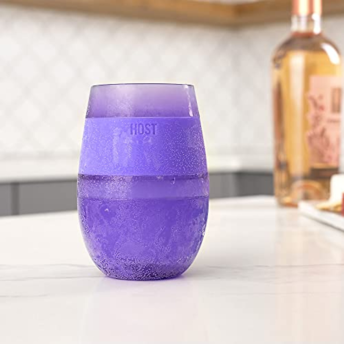 Host Cooling Cup Set of 1 Plastic Double Wall Insulated Freezable Drink Chilling Tumbler with Freezing Gel, Wine Glasses for Red and White Wine, 8.5 oz, Translucent Purple