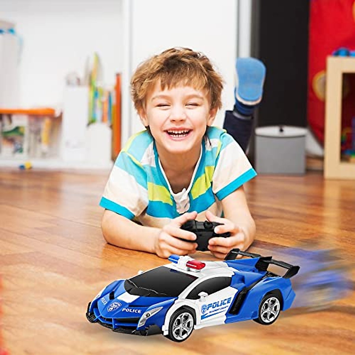 FIGROL Transformable RC Car Robot, Remote Control Car Independent 2.4G Robot Deformation Car Toy with One Button Transformation & 360 Speed Drifting 1:18 Scale