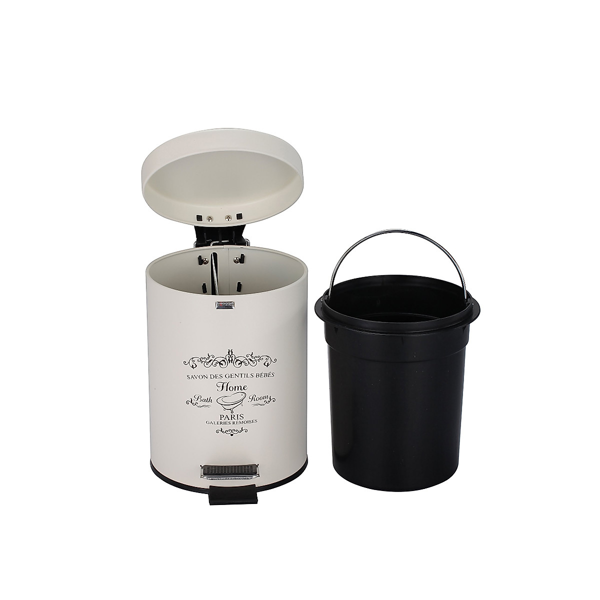 axentia Cosmetic Bin “Paris”, Dustbin Stainless Steel as Bathroom Accessory, Waste Bin with 3 litres Volume, Pedal-Bin for Bathroom, Approx. Diameter 17 x 24.5 cm, Antique White