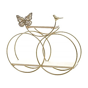 BESPORTBLE 1 Set Wrought Iron Wall Shelf Vintage Butterfly Floating Shelf Decorative Geometric Hanging Spice Rack for Bedroom Kitchen Bathroom Sofa Background Wall Decor Golden