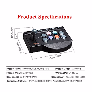 PXN Arcade Fight Stick, 0082 Wired Fighting Joystick, USB Fightstick Game Controller for PS3/ PS4/ Xbox One/Switch/Windows PC