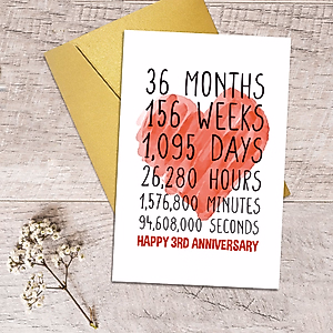 Qiliji Happy 3rd Anniversary Card for Him Her, Third Wedding Anniversary Card for Husband Wife, Funny 3 Year Together Anniversary Greeting Card