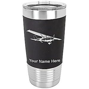LaserGram 20oz Vacuum Insulated Tumbler Mug, High Wing Airplane, Personalized Engraving Included (Silicone Grip, Black)