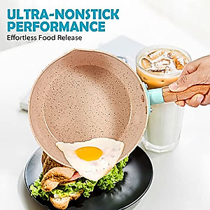 Sauce pan with Lid, 2.1 Quart Nonstick Small Pot, Induction Compatible Aluminum Cooking Pot with Silicone Spatula for Milk, Soup, Pasta, Egg, Rice (BLUE)