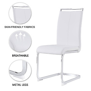 Dining Table Set for 6，White Rectangular MDF Kitchen Table and Leather Dining Chairs Set of 6, 7 Piece Dining Table Set，Modern Metal Frame Dining Room Table Set 6 with Metal Frame For Kitchen