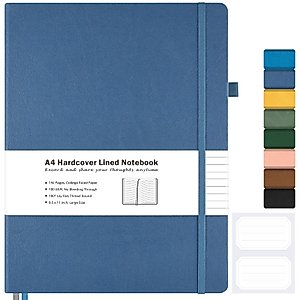 College Ruled Notebook, A4 Hardcover Leather Notebook for Work, Lined Notebook Journal for Women, Men, 192 Thick Paper, 8.5" x 11", Large Notebook with Pockets, Professional Business Notebook, Blue