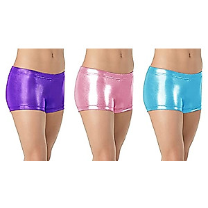 NewL Kids Girl Elastic Waist Shiny Metallic Ballet Dance Shorts Bottoms for Sports Yoga Gymnastic Workout (Rose Red, 5-6 Years)