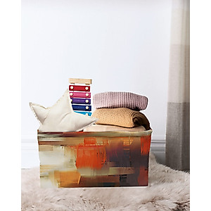 Burnt Orange Storage Basket Waterproof Cube Storage Bin Organizer with Handles, Modern Geometric Oil Painting Abstract Art Collapsible Storage Cubes Bins for Clothes Books Toys 15"x11"x9.5" 1 Pcs