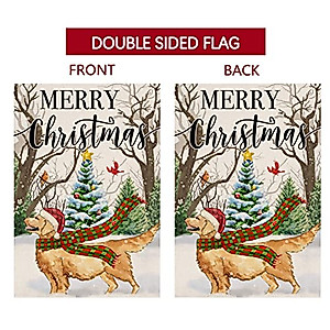Christmas Dog Garden Flag 12x18 Vertical Double Sided Merry Christmas Trees Farmhouse Winter Holiday Outside Decorations Burlap Yard Flag BW217