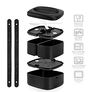 Wagindd Bento Box Adult Lunch Box, 3-Compartment Stackable Japanese Lunch Box – Leak-Proof Snack Containers, To Go Meal Prep Container - Handle, Cutlery