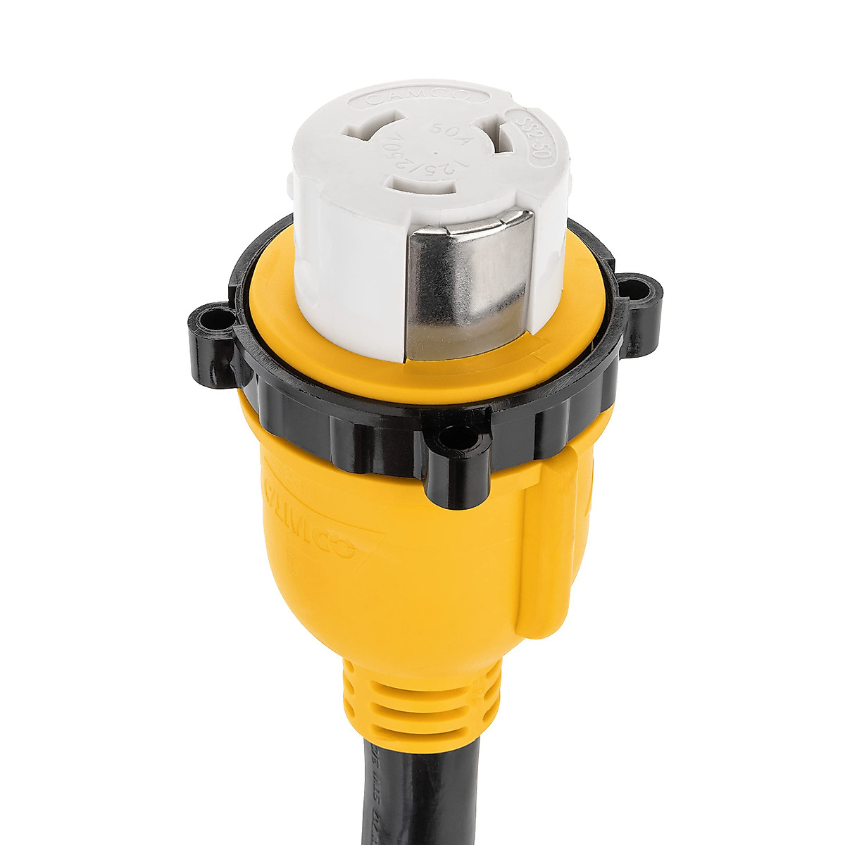 Camco Power Grip 25-Ft 50 Amp RV Extension Cord - Rated for 125/250 V/12,500 W - Features Copper 6/3 + 8/1-Gauge Wires for Superior Conductivity & Coated w/Heat-Resilient PVC (55542)