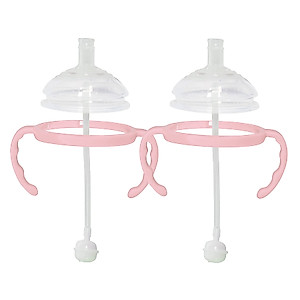 Straw Transition Cup Kit for Comotomo Baby Bottles | Conversion Kit Fits 5 Ounce and 8 Ounce Bottles | Soft, Silicone Straw Top Bottle Nipple & Weighted Straw to Help Baby Transition | 2 Pack (Pink)