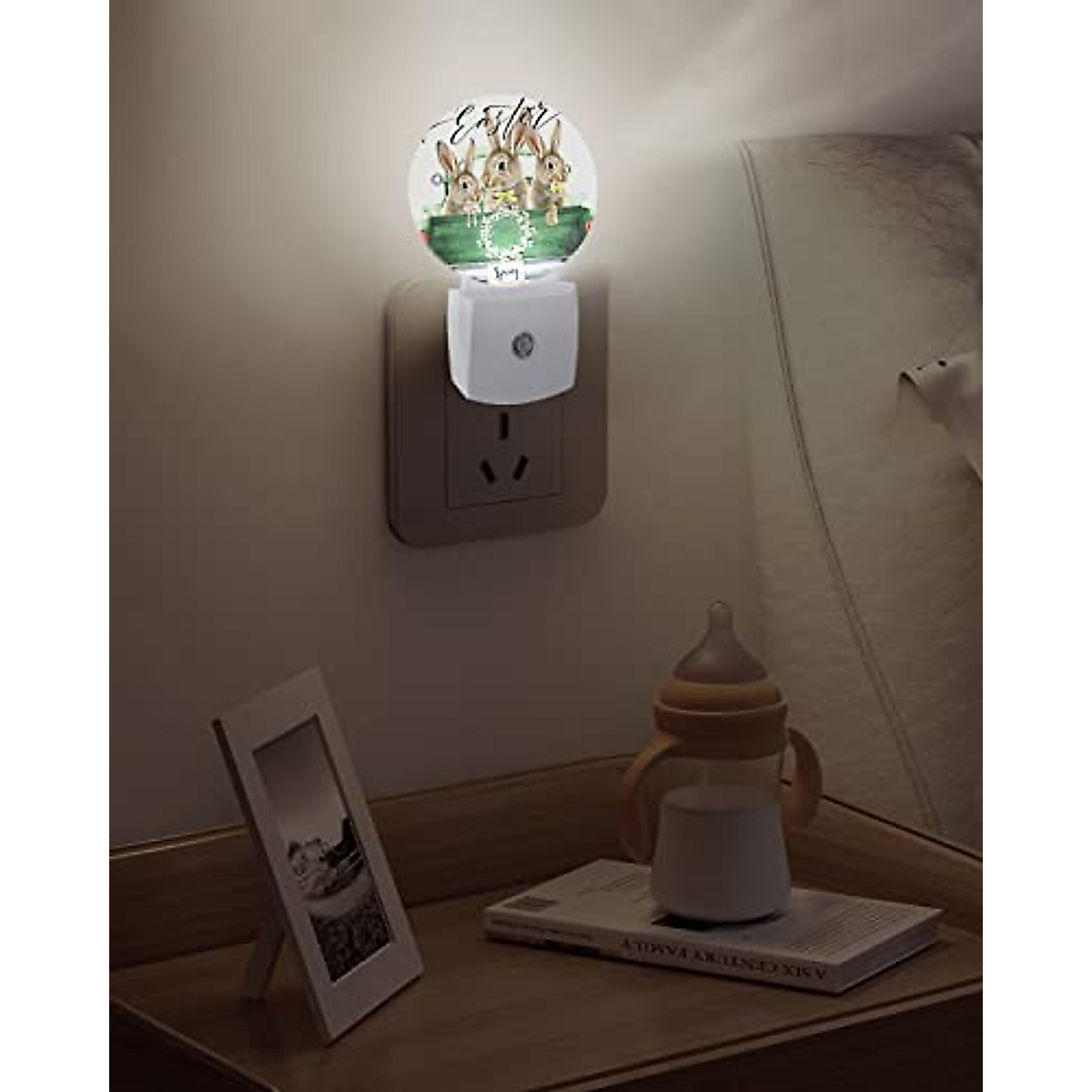 Night Light Plug into Wall, LED Nightlights Easter Green Truck Pull Rabbits Eucalyptus Leaves Wreath Small Nightlight Auto Dusk-to-Dawn Sensor Lamp LED Night Lights for Kid's Bedroom, Bathroom