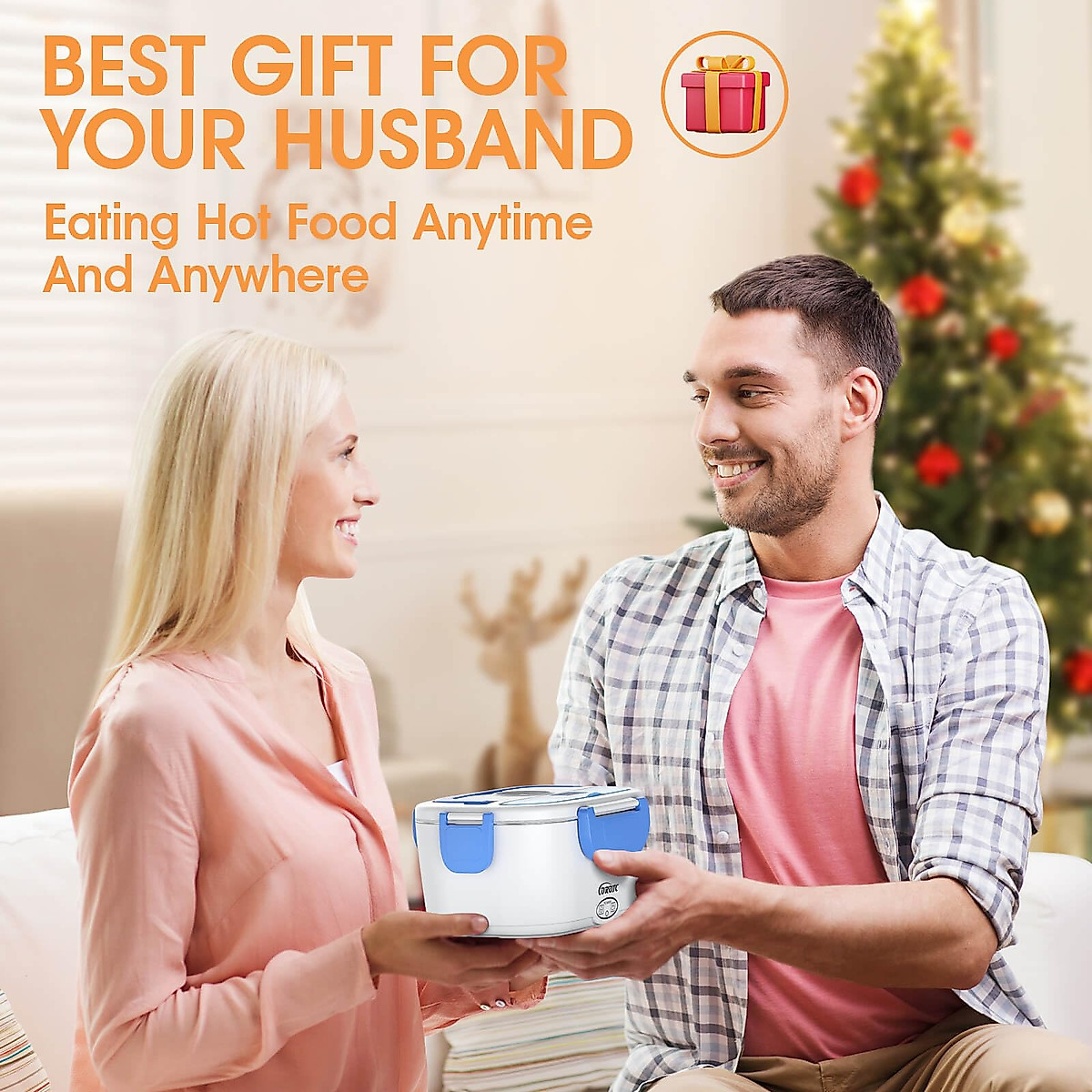 COROTC 60W Electric Lunch Box, 12V/24V/110V 3 In 1 Leak Proof Food Warmer Lunch Box For Car/Truck/Home/Office, 1.5L Portable Food Warmer With 304 Stainless Steel Tray, Fork, Spoon, Compartment