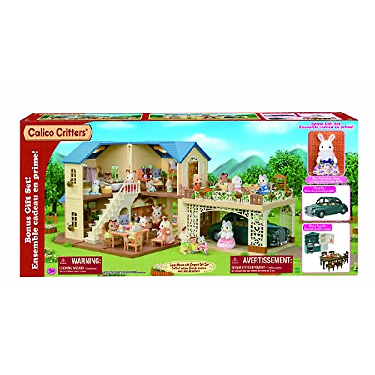 Calico Critters Large House with Carport Gift Set, Dollhouse Playset with Collectible Figure, Vehicle, Furniture and Accessories - Amazon Exclusive!