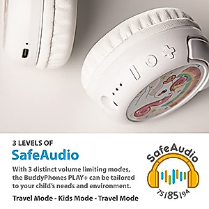 BuddyPhones ONANOFF Play+, Wireless Bluetooth Volume-Limiting Kids Headphones, 20-Hours Battery Life, 3 Volume Settings, Voice Enhancing StudyMode, Answer/Playback Button, BuddyLink Cable, Sun Yellow