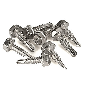 #10 x 3/4" Hex Washer Head Self Drilling Screw, Self Tapping Sheet Metal Screws, 410 Stainless Steel, 100 PCS