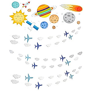 Lauthen.S Airplane Clouds Garland, 6pcs Glitter Paper Garland Decorations for Birthday Backdrop Airplane Themed Baby Shower Party Supplies Classroom Home Decor