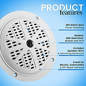 Pyle 4 Inch Dual Marine Speakers - Waterproof and Weather Resistant Outdoor Audio Stereo Sound System with Polypropylene Cone, Cloth Surround and Low Profile Design - 1 Pair - PLMR41W (White)