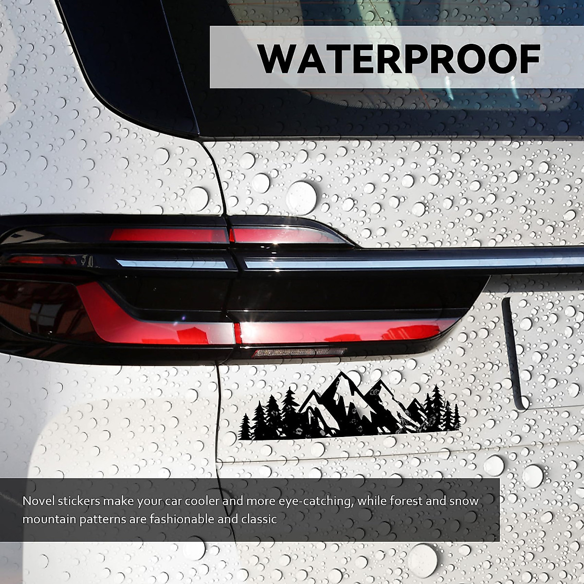 QUICTO 2 PCS Vinyl Car Snowy Mountain Tree Sticker, Car Body Mountain Range Graphic Logo Sticker, for SUV Truck Off-Road Vehicle, Universal Car Sticker Accessories