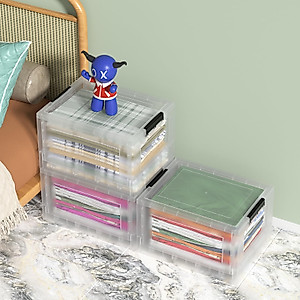 Esdiplot 4 Packs Clear Plastic Collapsible Storage Boxes, Folding Plastic Containers with Lids, 30 L