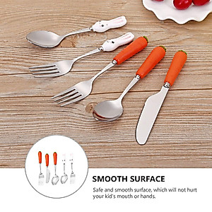 KESYOO 5PCS Stainless Steel Flatware Silverware Cutlery Set Easter Bunny Carrot Fork Spoon Eating Utensils Tableware with Ceramic Handle for Kids Home