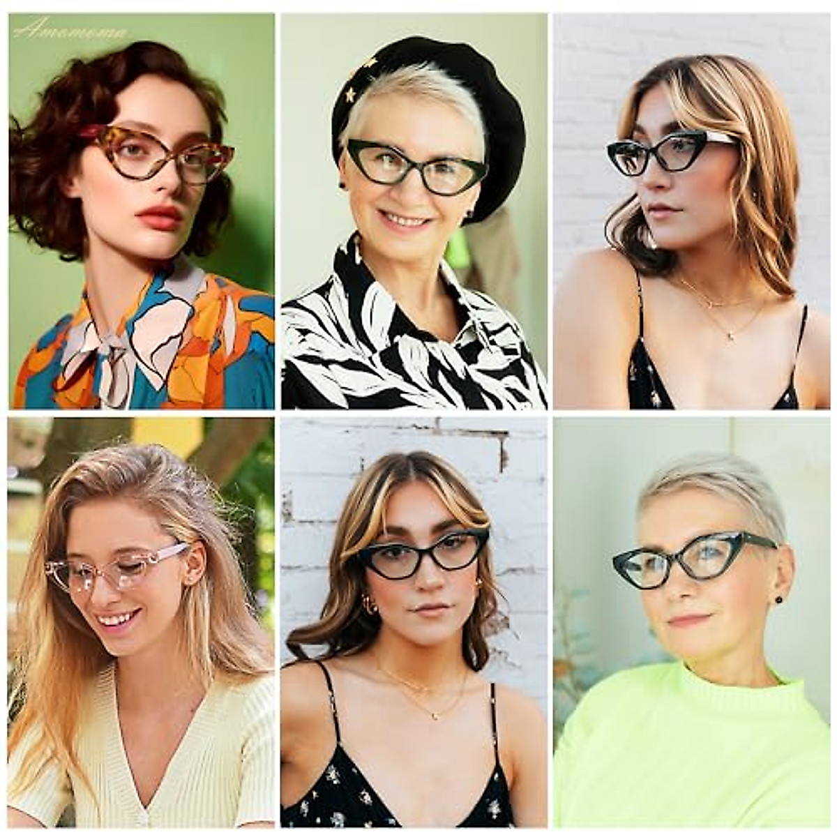 AMOMOMA 3 Pack Trendy Reading Glasses for Women,Blue Light Narrow Cute Cat Eye Readers AM6100 C1+C2+C3 1.0