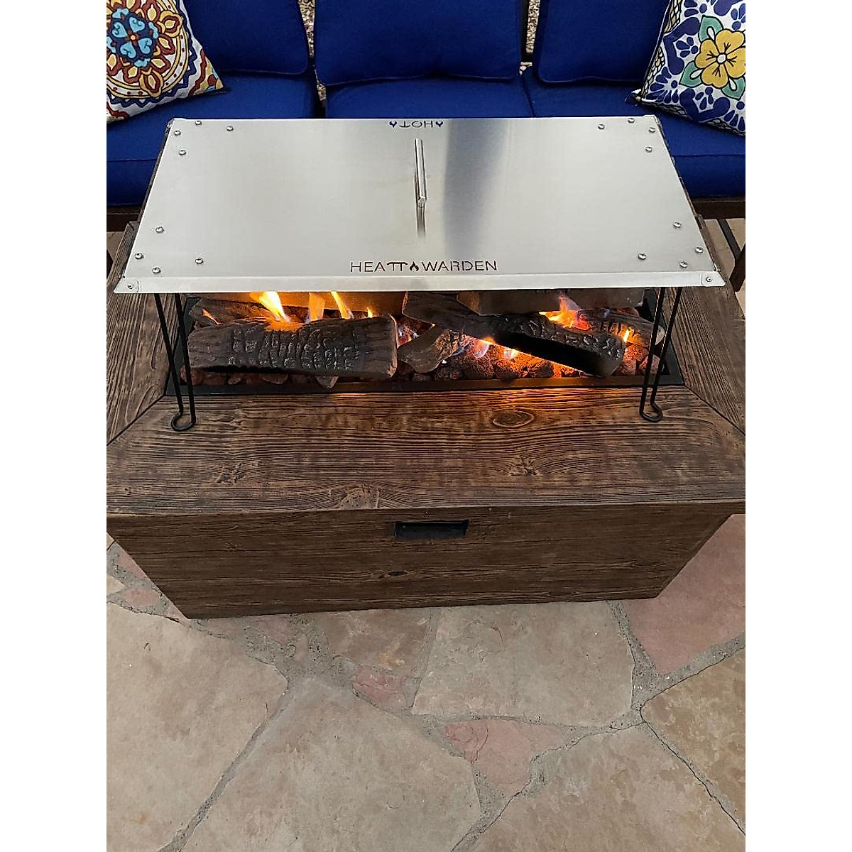 Heat Warden Rectangle Fire Pit Heat Deflector (Made in America) to Push Heat Down and Out to Warm Friends and Family. Plus, Deflects Heat from Your Patio Roof.