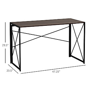 HOMCOM Folding Computer Desk, 47.25" Wide Home Office Writing Desk with Metal Frame, Brown