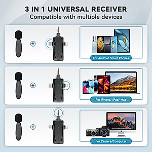 macvor 393FT Wireless Lavalier Mics for iPhone, Android, Laptop - Noise-Reducing Mini Microphones for Video Recording, Streaming, Interviews, Vlogs, YouTube, TikTok