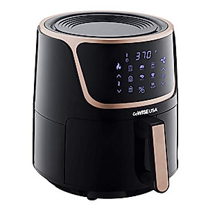 GoWISE USA GW22955 7-Quart Electric Air Fryer with Dehydrator & 3 Stackable Racks, Digital Touchscreen with 8 Functions + Recipes, 7.0-Qt, Black/Copper