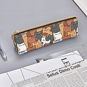 Triangle Leather Pencil Case With Zipper Cute Cats Pencil Bag Makeup Cosmetic Pouch For Girls Boys School Work Office