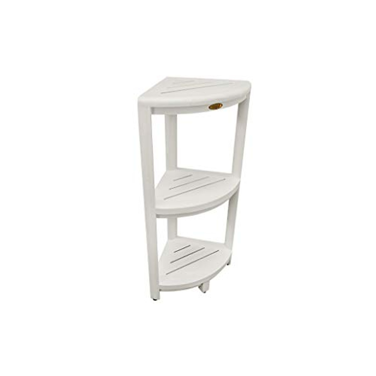 CoastalVogue SnazzyCorner Teak Corner Shower Shelf Wood Corner Shelf 3-Tier Corner Shower Shelf in Antique White Finish – 33 inches Tall