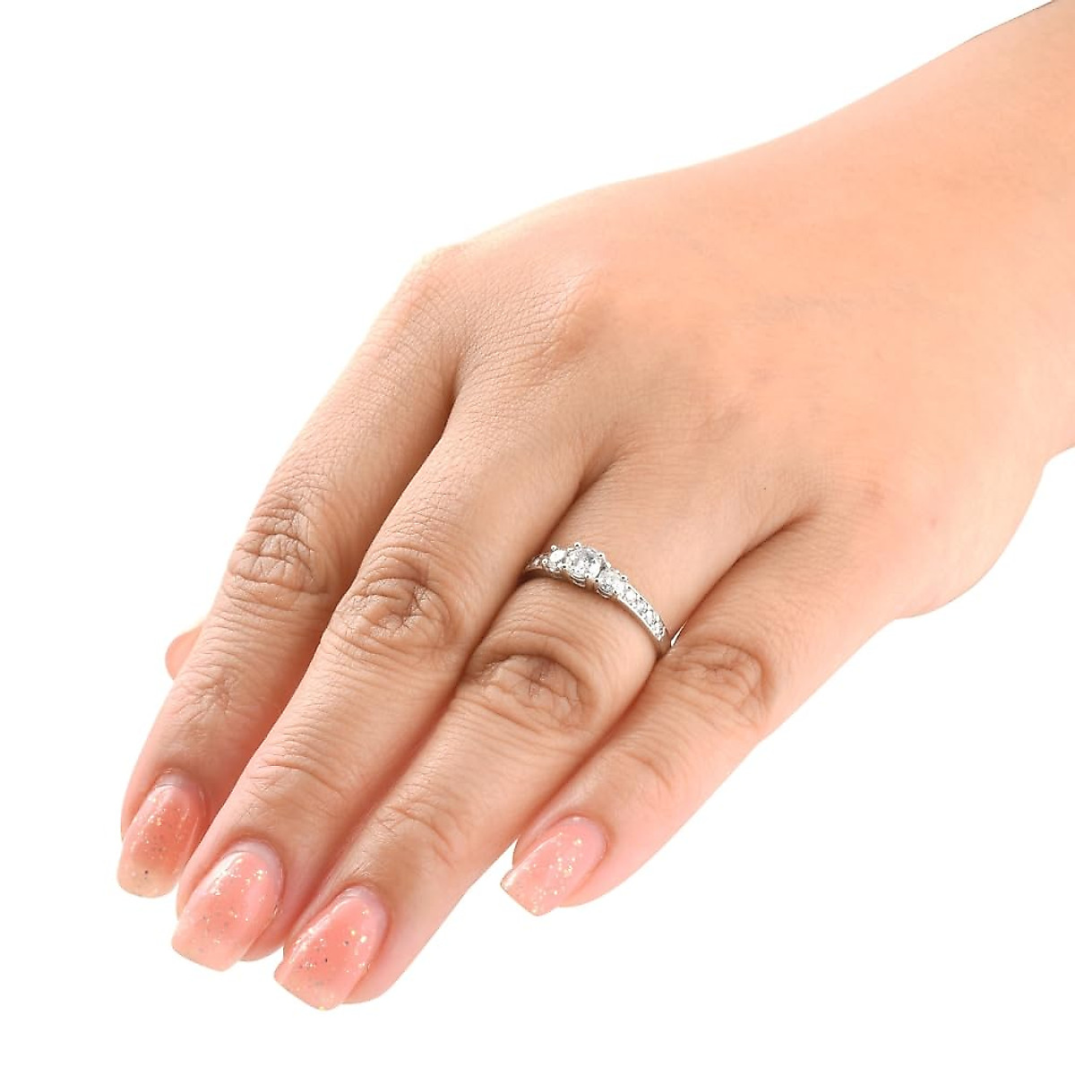 P3 POMPEII3 3/4ct Three Stone Round Diamond Engagement Ring 14K White Gold - Size 10