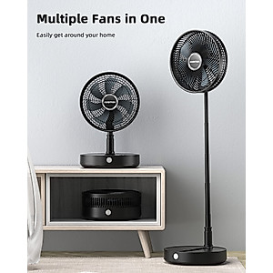 12” Battery Powered Table Fan, 10800mAh Foldaway Fan with Remote Control Night Light Timer, Portable Oscillating Fan for Home, Camping, Travel, Hurricane