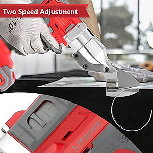 Lifancy 21V Electric Metal Shears, 14GA, Cordless Metal Shears for Cutting Sheet Iron (0-3,000 SPM,3000mAh,2 Batteries,1 Charger)