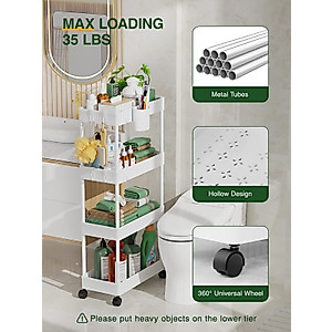 LEHOM Slim Rolling Storage Cart - 4 Tiers Bathroom Organizer Utility Cart Slide Out Storage Shelves Mobile Shelving Unit for Kitchen, Bedroom, Office, Laundry Room, Small Narrow Spaces (Pear White)