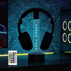 YuanDian Light up Headphone Stand for Desk, Gaming Headset Holder RGB with 16 Color Lights for Game Room Decor, Cool Gamer Gifts for Men Boyfriend (Gamer Zone)