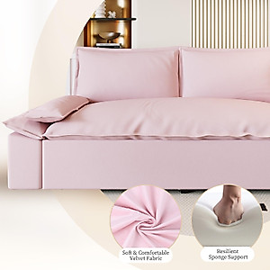 Rovibek 3 in 1 Convertible Sleeper Sofa Bed Queen Size Pull Out Couch Futon Loveseat Velvet Chaise Lounge 2 Seat for Living Room Apartment Small Space, Pink