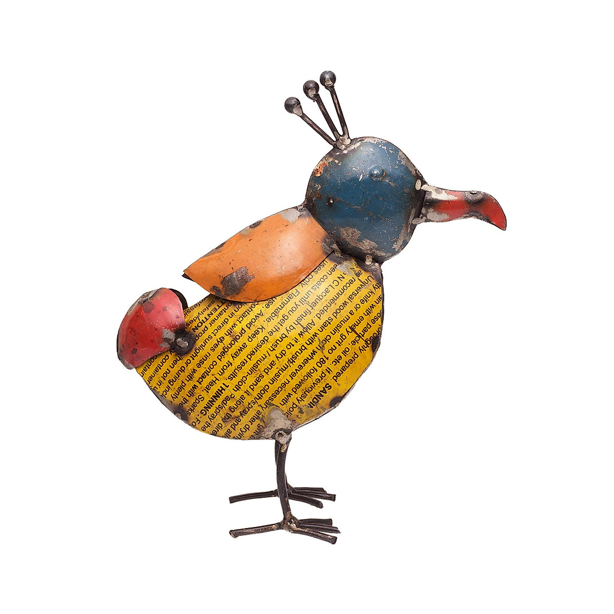 DeKulture Bird with Crest Figurine: Handmade Recycled Iron, Bird Statues for Living Room, Wildlife Decor (9x4x10.5 Inches)