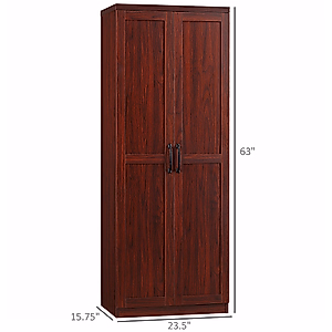 HOMCOM 63" 2-Door Kitchen Pantry, Freestanding Storage Cabinet with 5-Tier Shelving and 2 Adjustable Shelves for Dining Room, Espresso