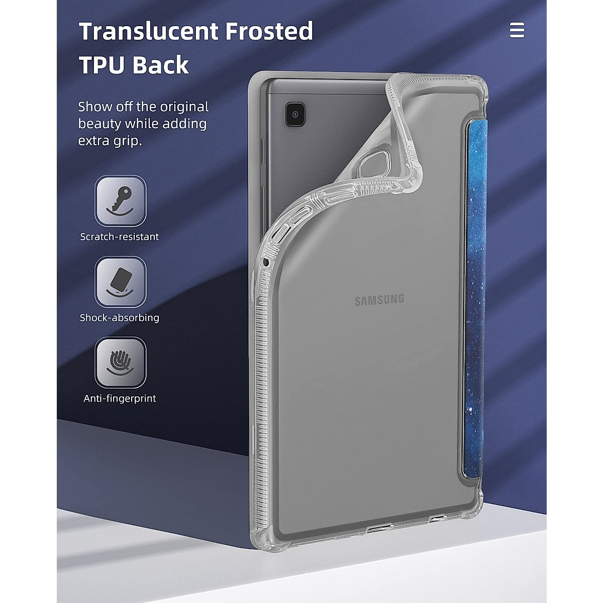 MoKo Case Fits Samsung Galaxy Tab A7 Lite 8.7 Inch SM-T225/T220/T227, Slim Lightweight Smart Case Trifold Stand Case with Soft TPU Translucent Frosted Back Shell for Galaxy Tab A7 Lite - Blue Sky Star