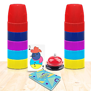 Gamie Stacking Cups Game- with 54 Challenges, 20 Stacking Cups, Bell and Instruction Sheet- Educational Color and Shape Matching Game- Classic Quick Stacks Set for Boys, Girls, Teens, Adults