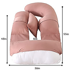 HINAPRAM Pregnancy Pillows for Sleeping Detachable U Shaped Full Body Pillow Maternity Pillows for Sleeping 55 inches Pregnancy Body Pillow with Cotton Cover(Pink)