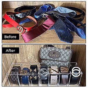 Kweetle Belt Organizer 7 Compartments, Clear Belt Holder Display Case Acrylic Belt Organizer for Closet, Tie