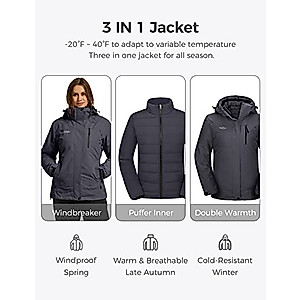 wantdo Women's Windproof Snowboard Jacket Waterproof Ski Coat Windbreaker Dark Gray XL