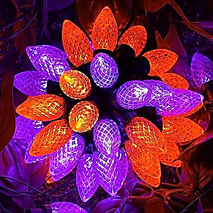 KAQ-2PK 100 LED 66ft Extendable C9 Halloween String Lights, Outdoor Halloween Tree Lights Green Wire for Patio Christmas Trees Fall Lights Halloween Decorations (Orange and Purple)