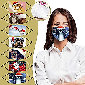 PENATE Adult Washable Face Bandanas 3D Christmas Cute Dog Cat Prints Facemasks -Filter Can Be Placed-Ship from U.S.